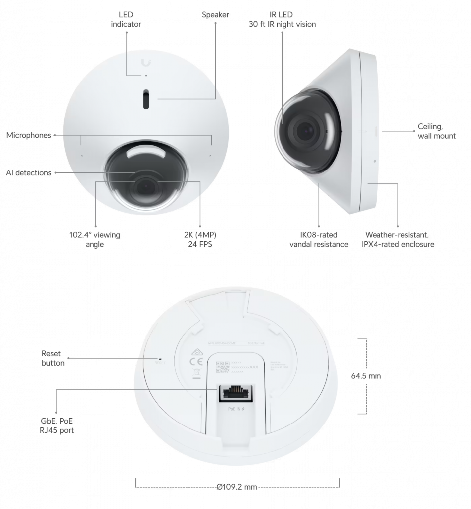 Thiết Bị Camera UniFi Video Camera G4 Dome Chính Hãng